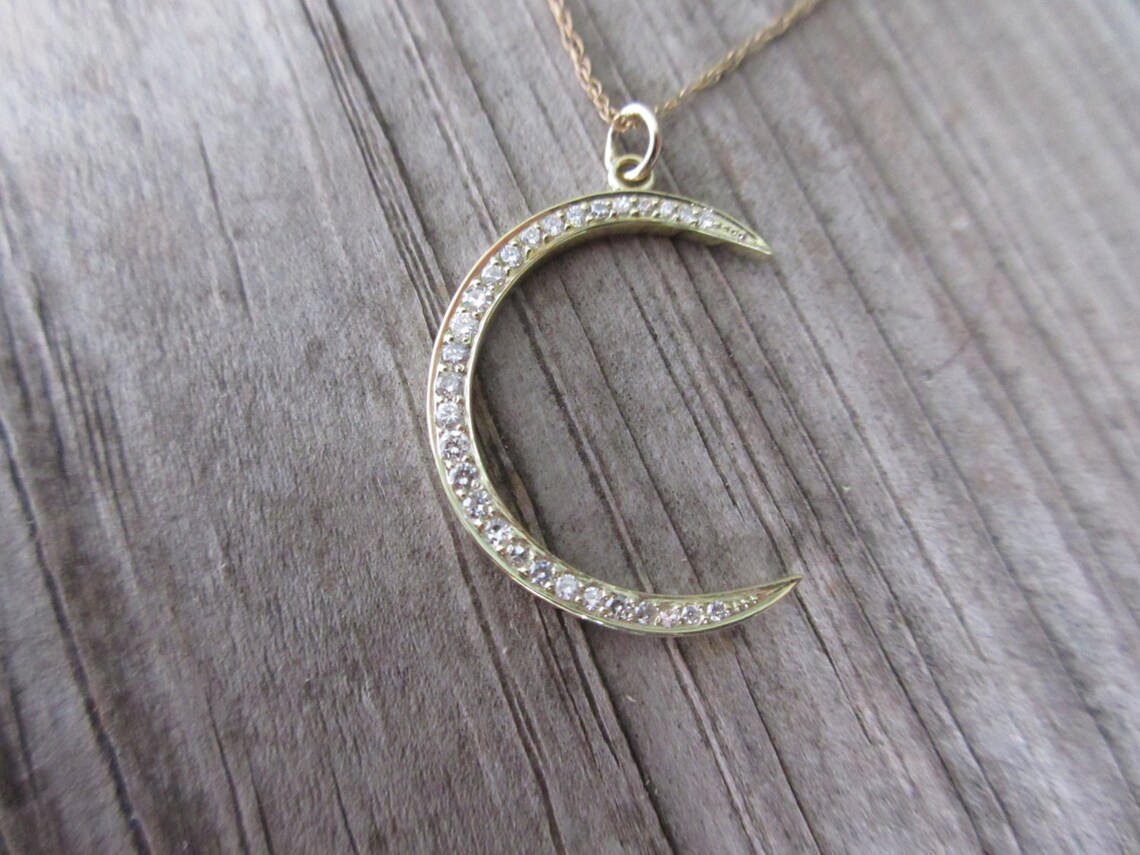14k Gold Diamond Moon Pendant, 14k Yellow Gold, Crescent Moon Pendant ...
