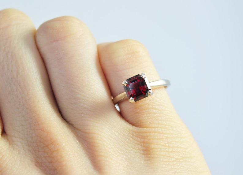 14k White Gold Asscher Cut Garnet Ring Alternative Engagement | Etsy
