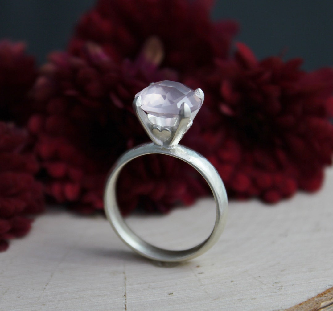 Rose Quartz Solitaire Ring in Sterling Silver, Heart Shape Prong, Claw ...