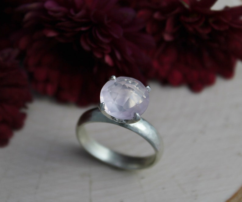 Rose Quartz Solitaire Ring in Sterling Silver, Heart Shape Prong, Claw ...