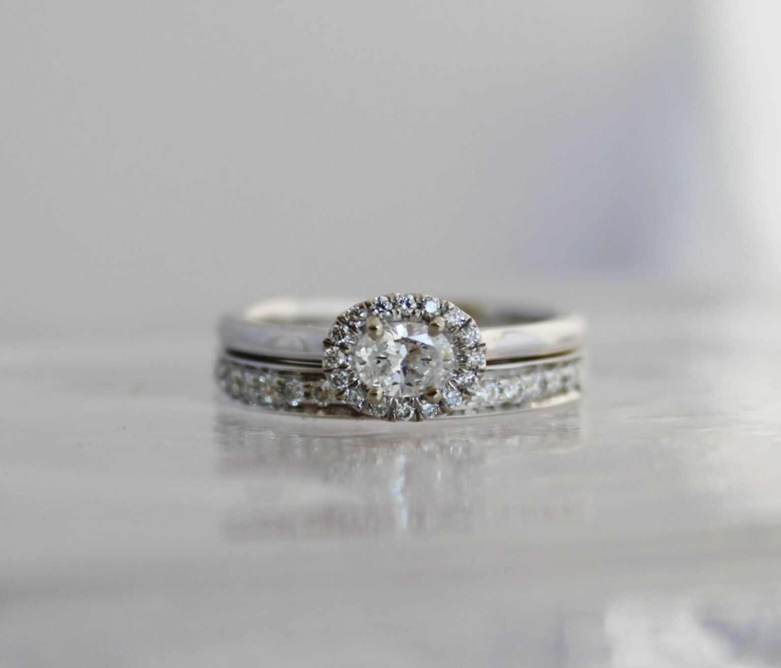 Oval Diamond Halo Ring in 14k White Gold Sideways Oval - Etsy