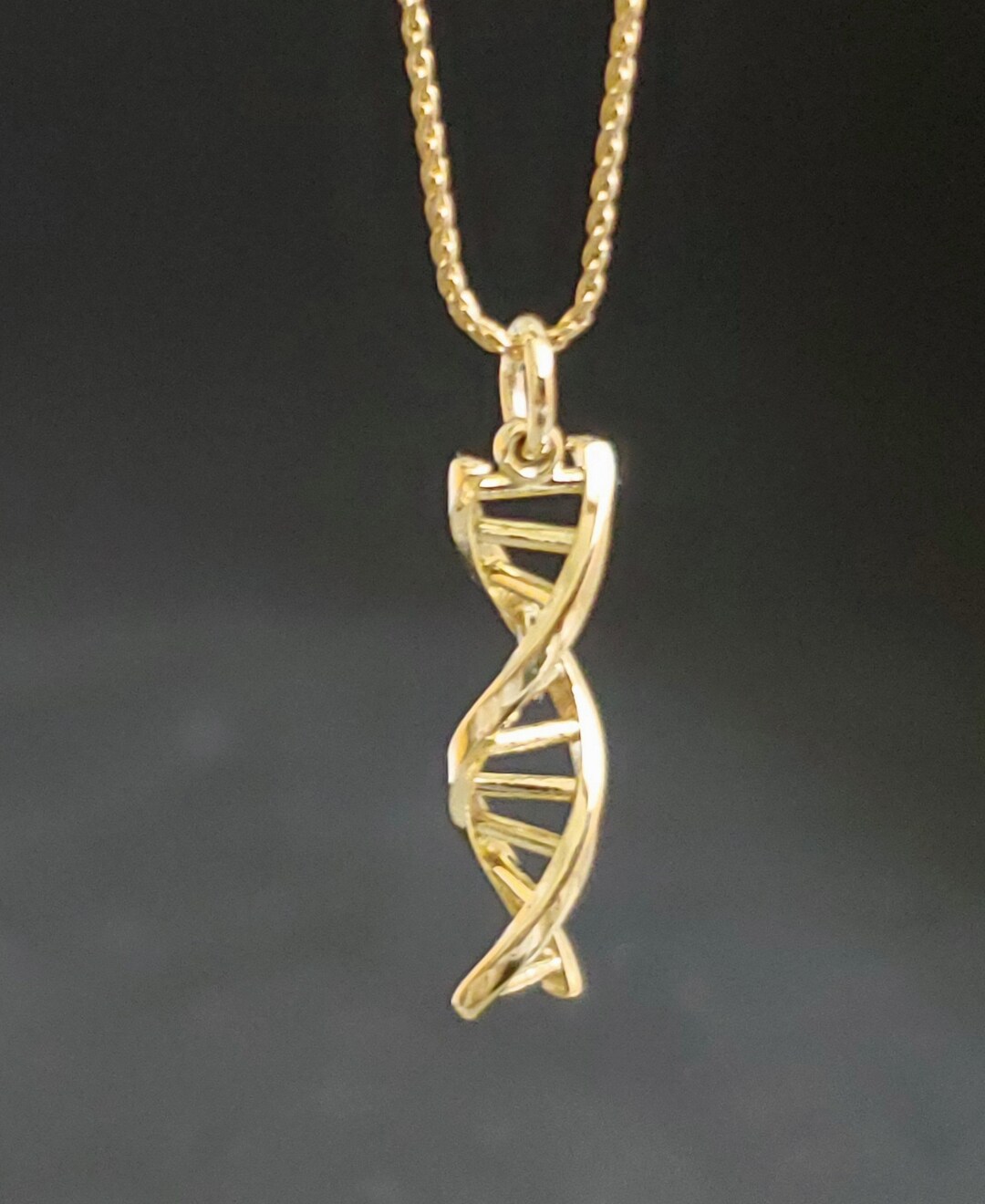DNA Gold Necklace Pendant, 18k Yellow Gold DNA, Gift for Science, Eco ...