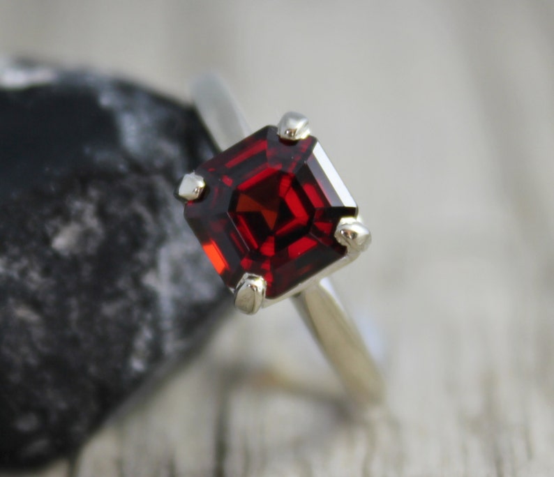 14k White Gold Asscher Cut Garnet Ring Alternative Engagement | Etsy
