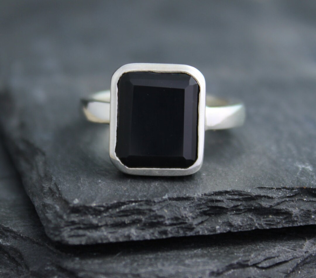 Emerald Cut Black Onyx Ring, 10mm X 12mm Black Onyx, Rectangle ...