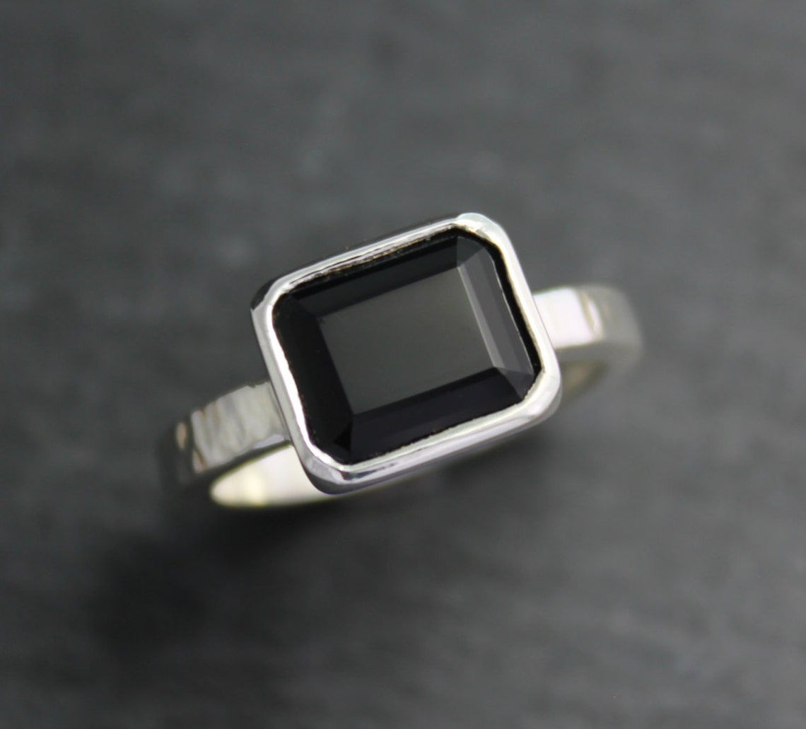 Sideways Emerald Cut Black Onyx Ring 8mm X 10mm Rectangle - Etsy