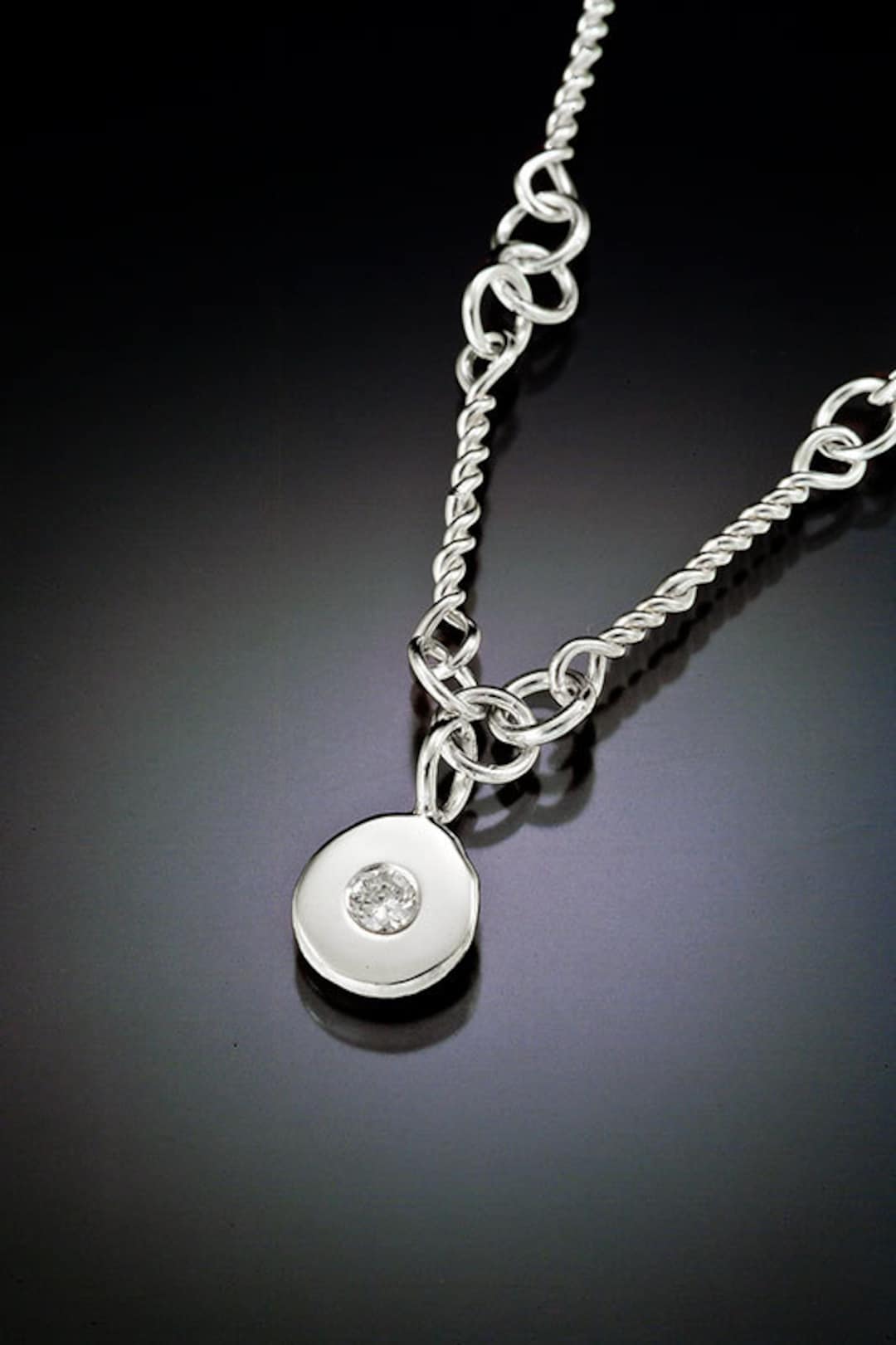 Sterling Silver Hand Made Link Chain Necklace Diamond Coin READY TO ...