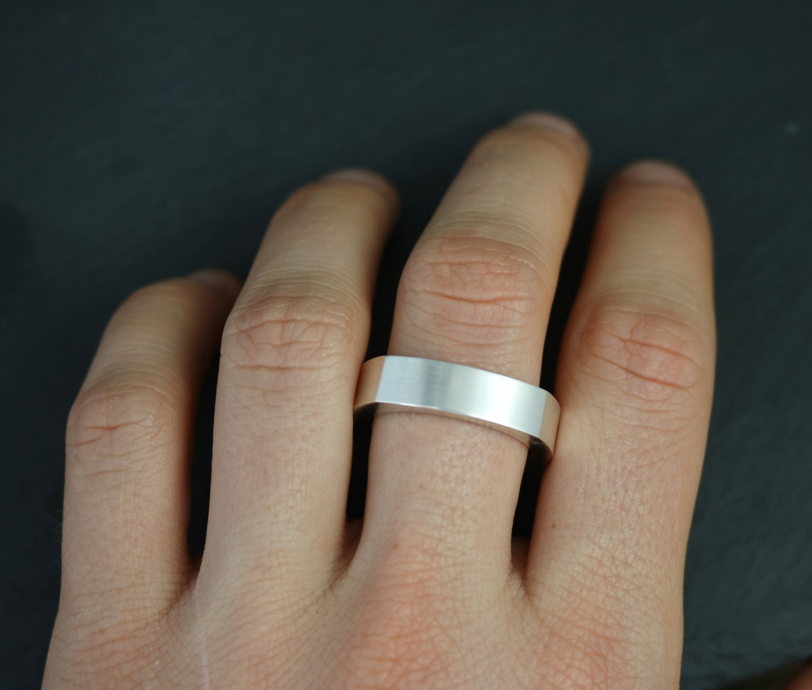 Square Wedding Band 6mm, Sterling Silver Square Ring Heavy Weight ...