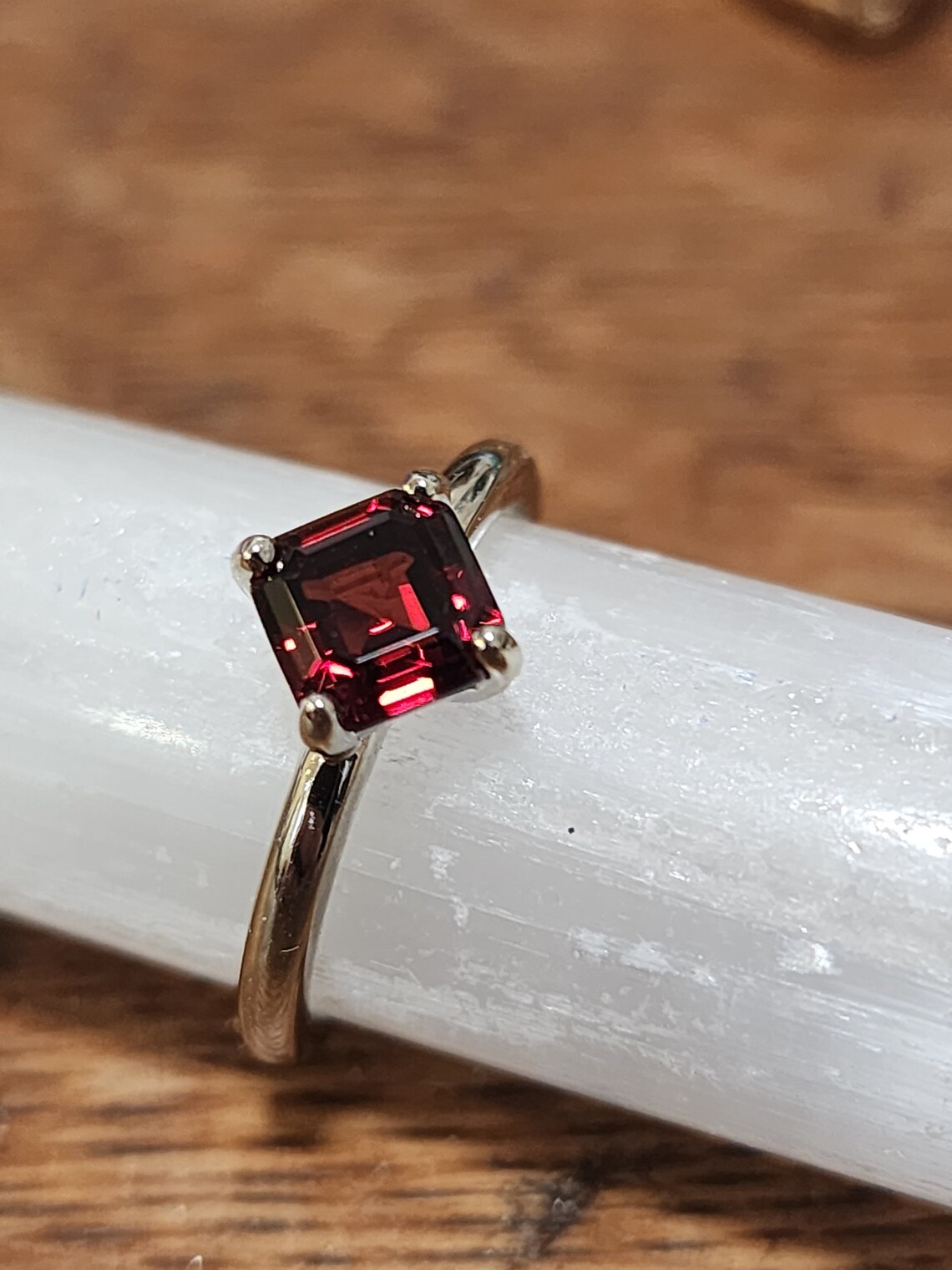 14k White Gold Asscher Cut Garnet Ring, Alternative Engagement Ring ...