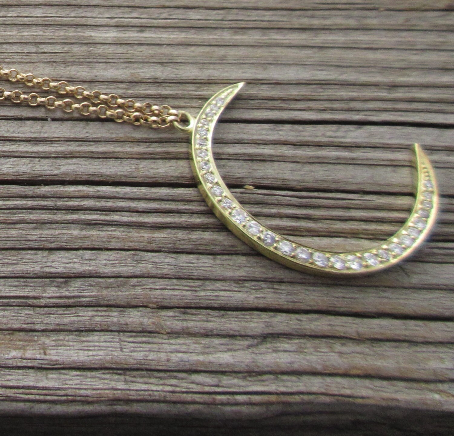 14k Gold Diamond Moon Pendant, 14k Yellow Gold, Crescent Moon Pendant ...
