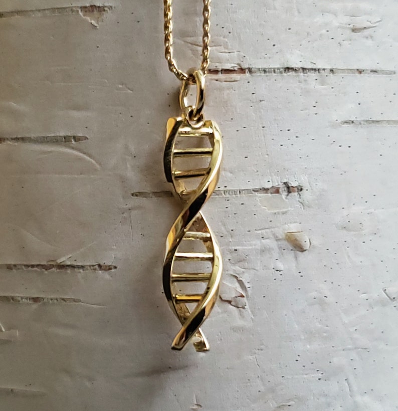 Double Helix DNA 14k Yellow Gold Pendant Gift for Science - Etsy