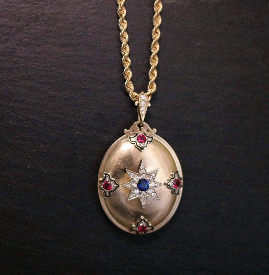 Gold Locket With Diamond Ruby Sapphire Locket 30mm X 25mm - Etsy