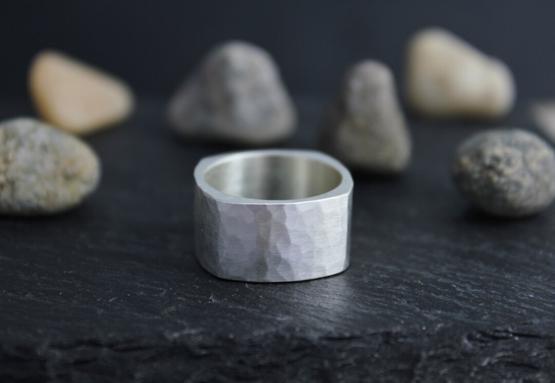 Hammered Sterling Silver 10mm Square Band, 10mm Wide Band, Textured ...