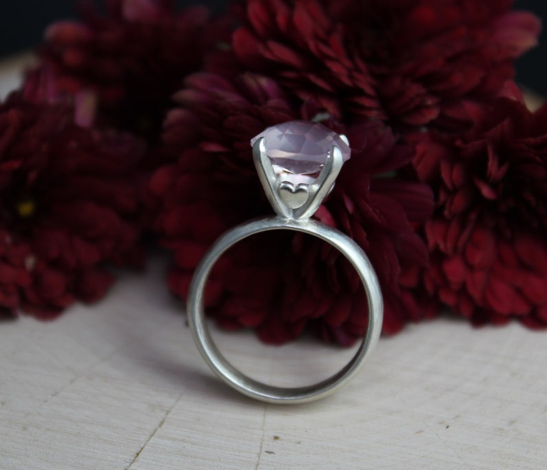 Rose Quartz Solitaire Ring in Sterling Silver, Heart Shape Prong, Claw ...