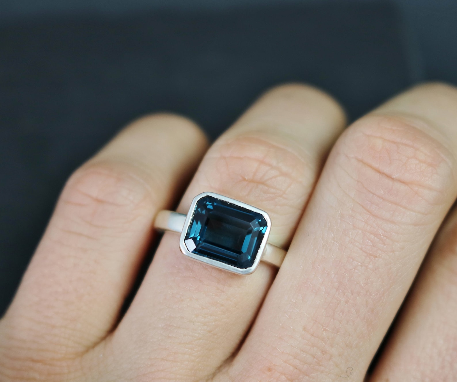 Emerald Cut London Blue Topaz Ring Sterling Silver Ring | Etsy