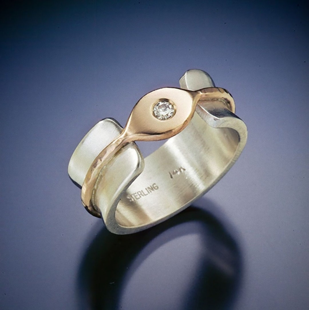 Mixed Metals Diamond Ring 14k Gold and Sterling Silver Ring - Etsy