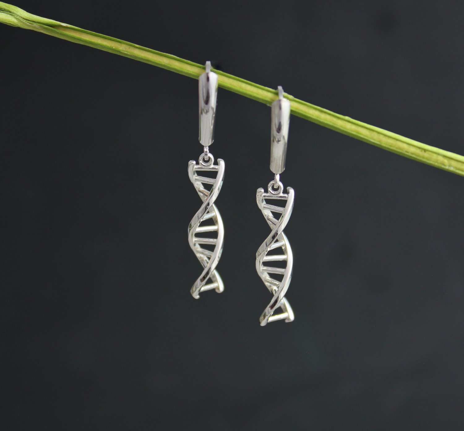 DNA Earrings Silver Leverbacks Gift for Science Dangle - Etsy
