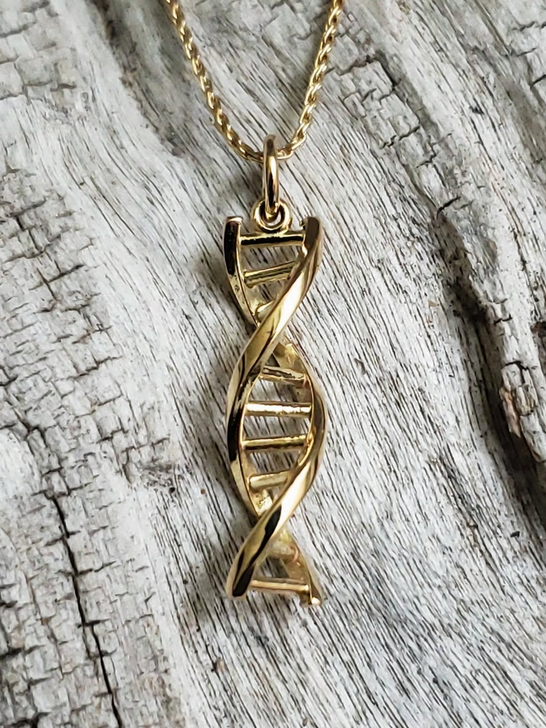 Double Helix DNA 14k Yellow Gold Pendant, Gift for Science, Science ...