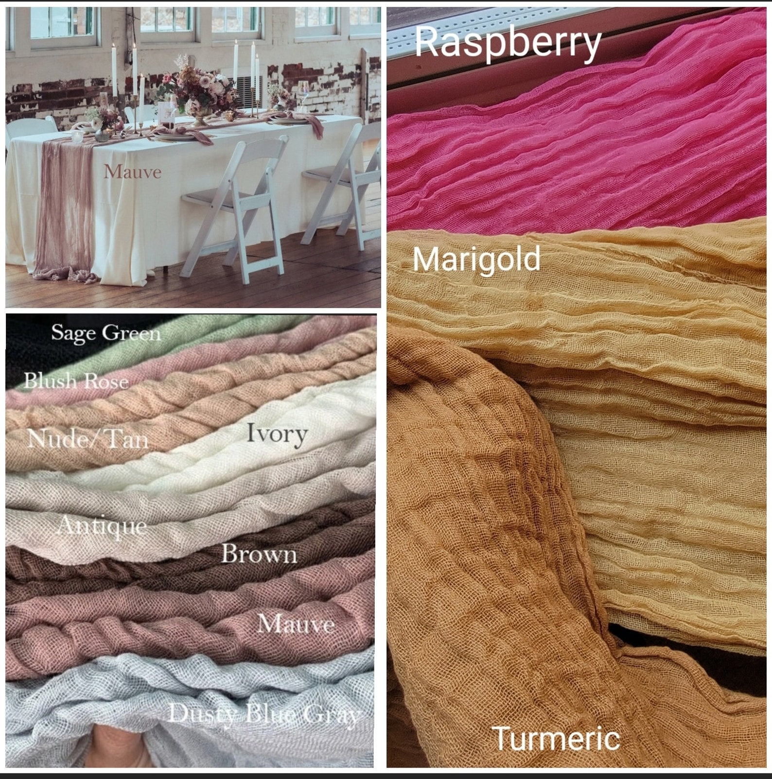 Premium Cheesecloth Wedding Table Runner Color Swatch Samples, Gauze ...