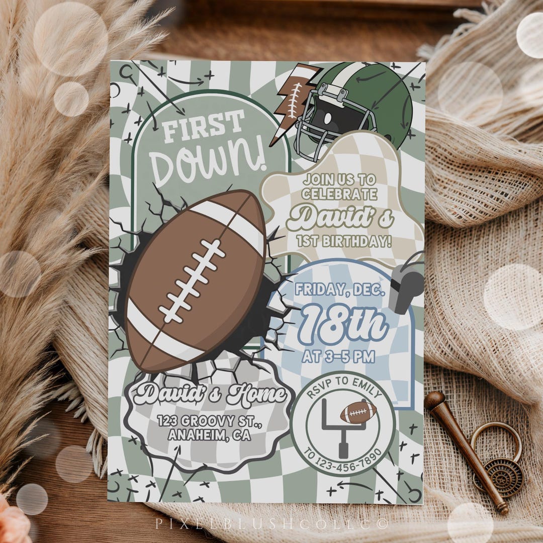 Editable First Year Down Boys First Birthday Invitation| Rookie Year ...