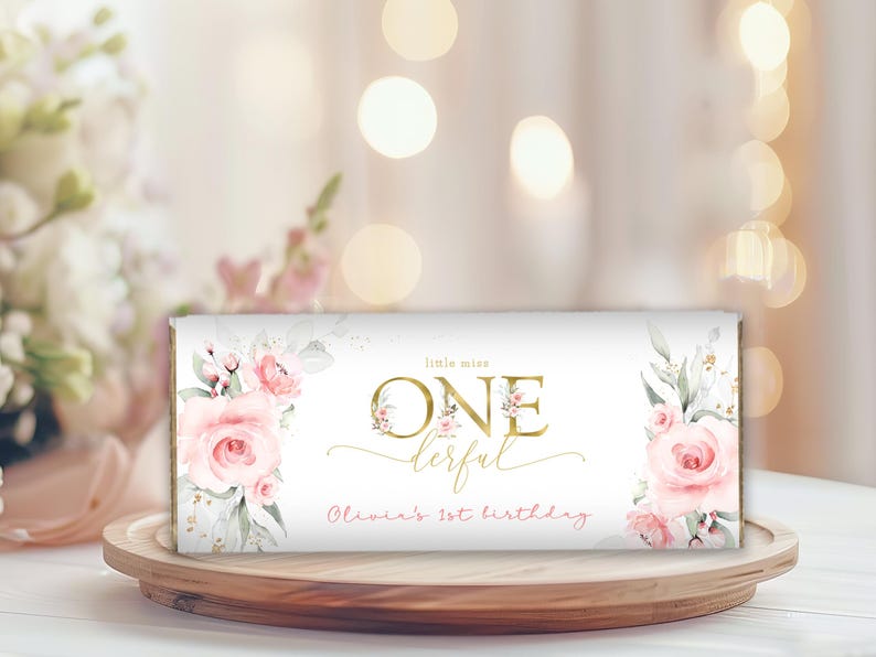 Editable Onederful Candy Bar Label, Blush Pink Floral 1st Birthday ...