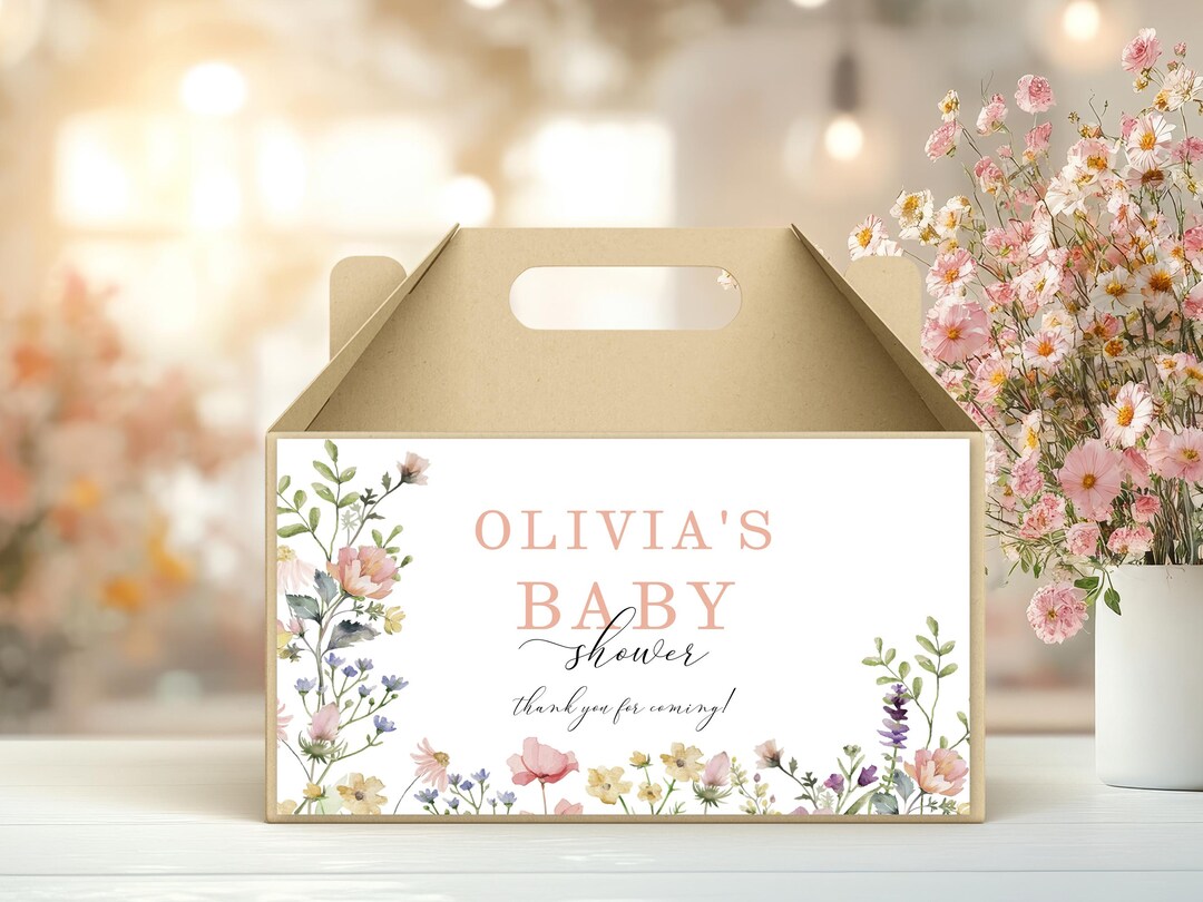 Editable Gable Box Label, Wildflower Baby Shower Favor, Floral Lunch ...