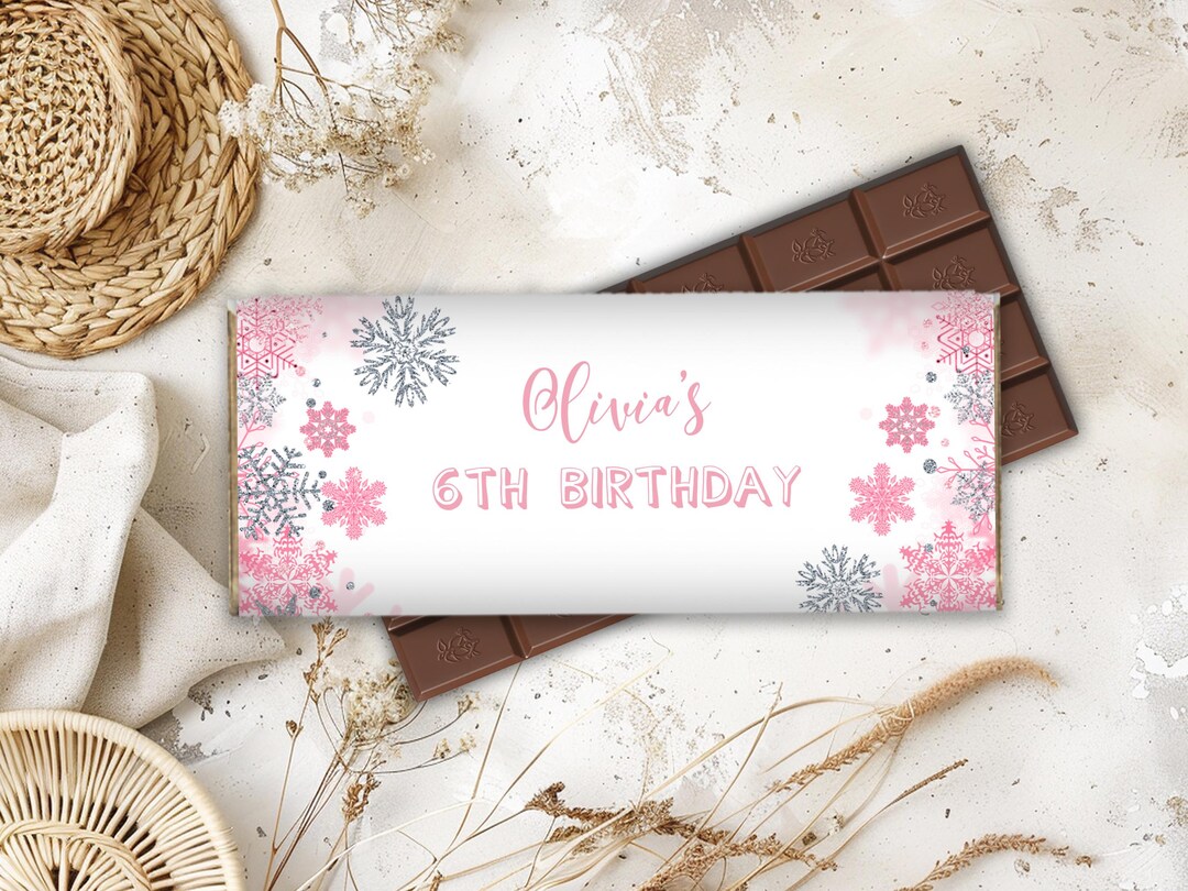 Editable Pink Snowflakes Candy Bar Wrapper, Printable Winter Party ...