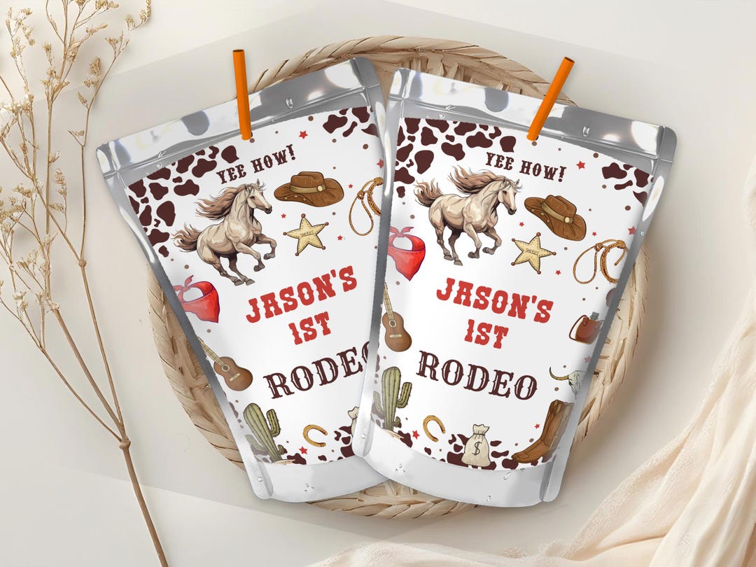 Editable My First Rodeo Juice Box Labels, Cowboy Birthday Party Decor ...
