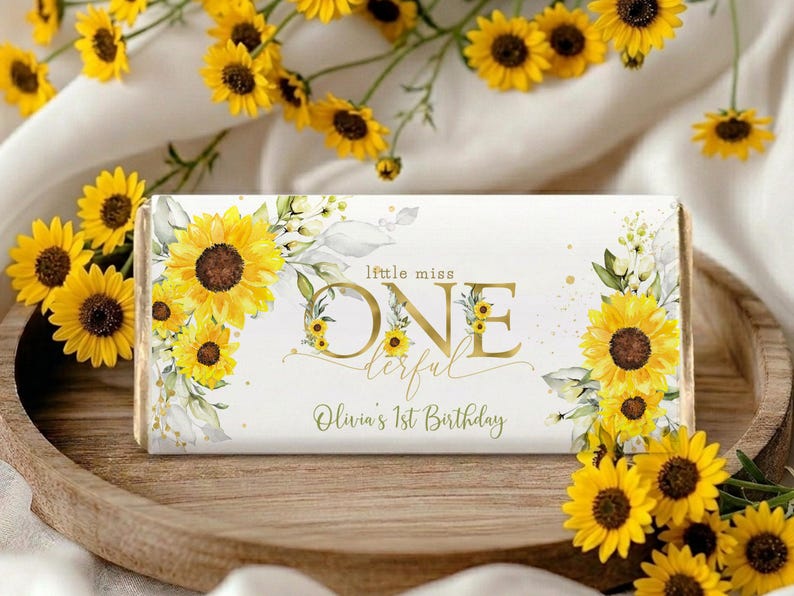 Editable Sunflower Candy Bar Wrapper, Floral Little Miss Onederful ...