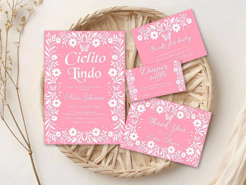 Editable Cielito Lindo Baby Shower Set, Pink Talavera Theme, Mexican ...