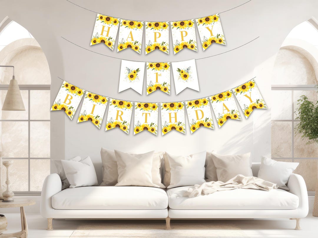 Sunflower Happy Birthday Banner: Editable Boho Floral Party Sign ...