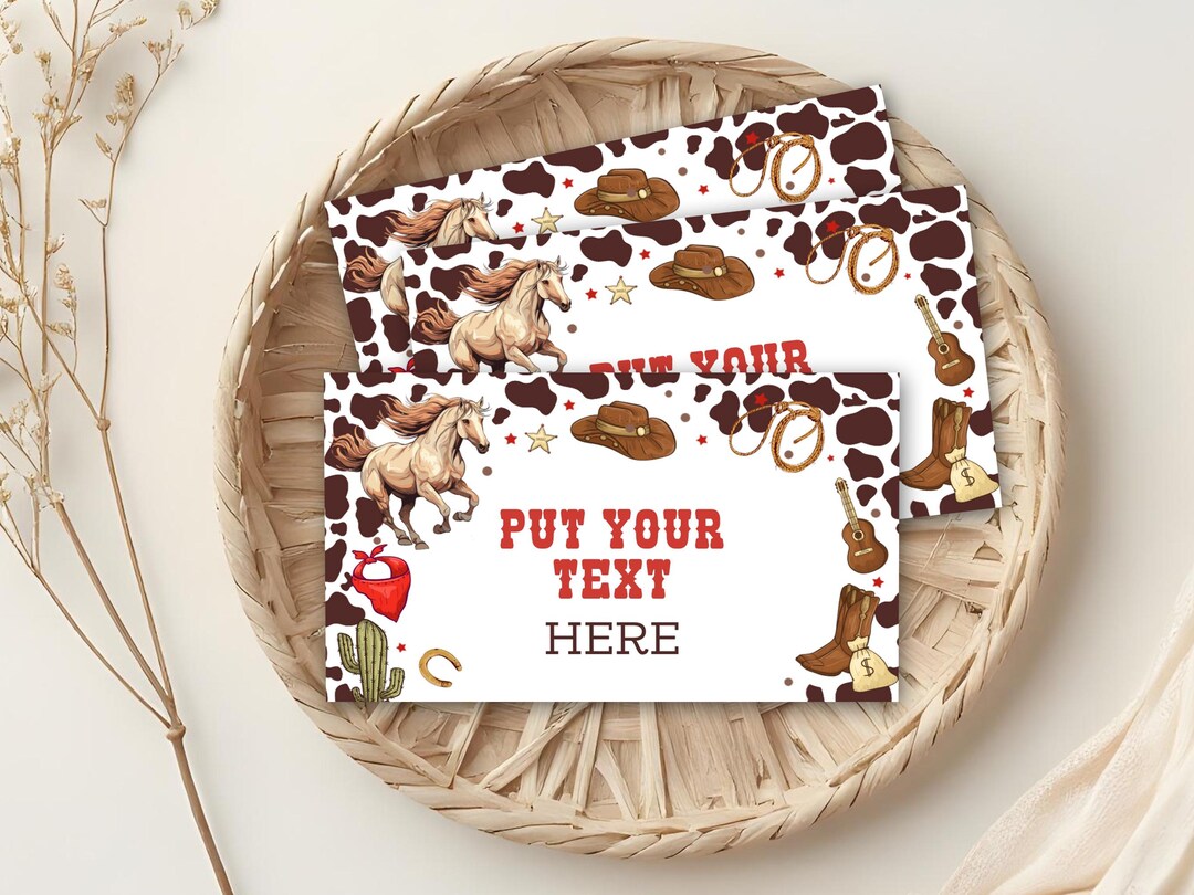 Editable Red My 1st Rodeo Food Labels, Western Party Place Cards ...