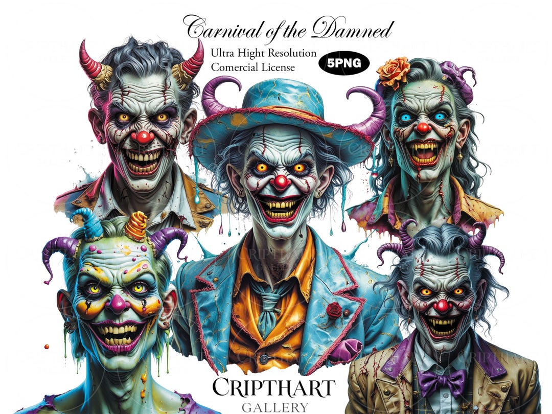 Horror Clown Portraits: Evil Jester Goth Art (4K PNG Download) - Etsy