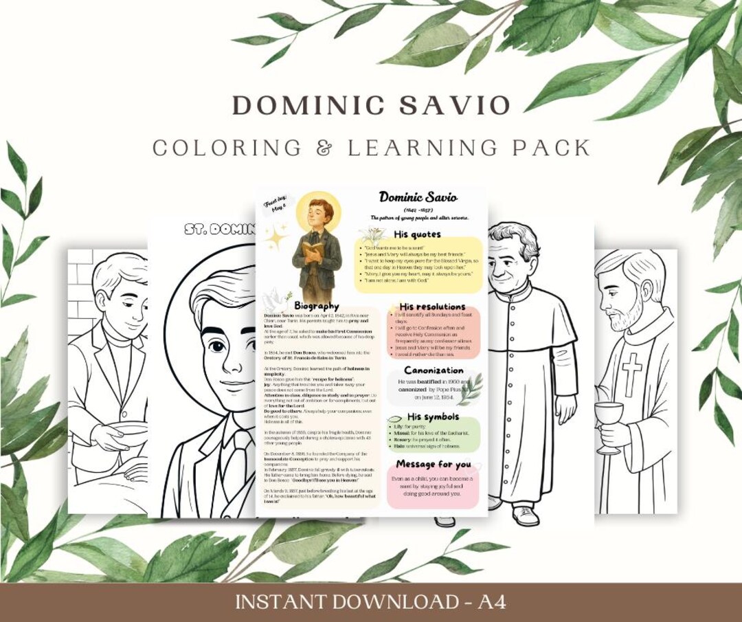 Educational & Coloring Pack - Saint Dominic Savio - Etsy