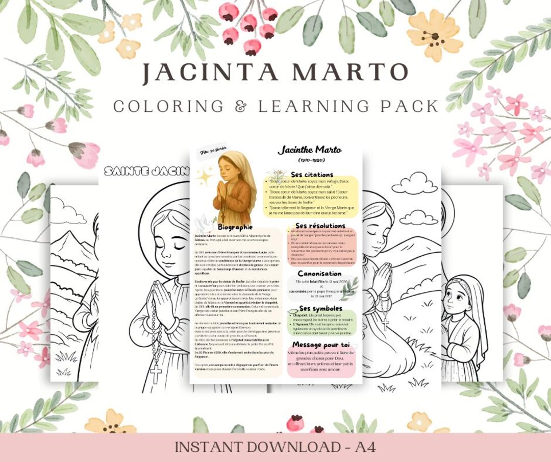 Educational & Coloring Pack - Jacinta Marto of Fatima - Etsy