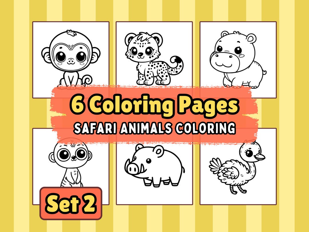 SET 2 | Safari Animals Coloring Book – 6 Bold and Easy Pages for Kids ...