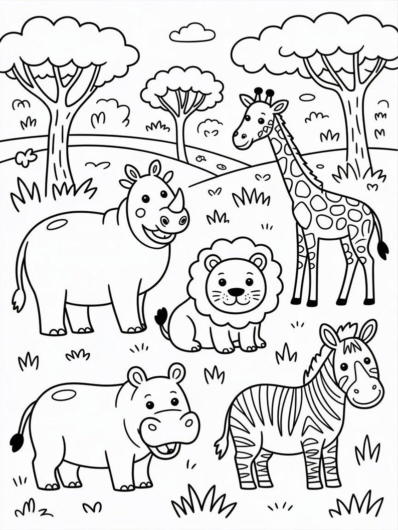 Printable Jungle Safari Coloring Pages for Kids 4 A4 Sheets Baby Lion ...