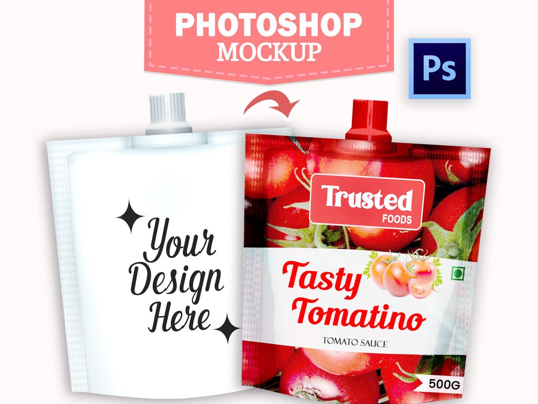 Ketchup Sachet Mockup PSD Tomato Sauce Pouch Packaging Design Template ...