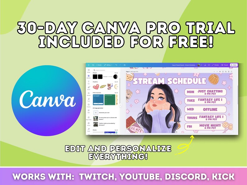 Twitch Stream Schedule Template Bundle | Vtuber Schedule Streaming ...