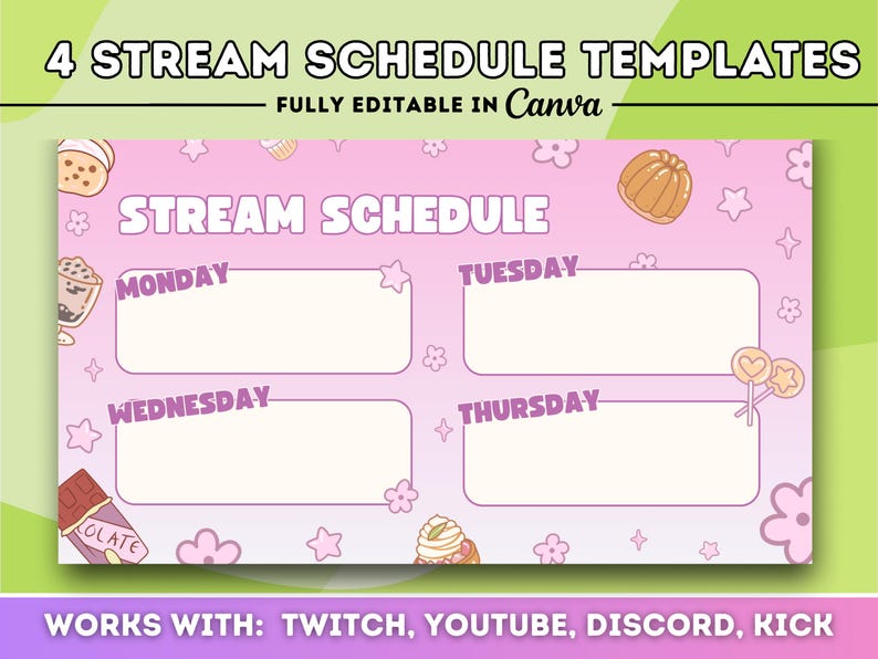 Twitch Stream Schedule Template Bundle | Vtuber Schedule Streaming ...