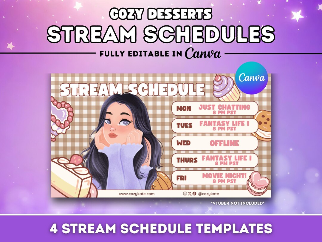 Twitch Stream Schedule Template Bundle | Vtuber Schedule Streaming ...