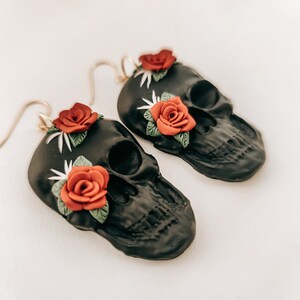 Handmade Polymer Clay Skull Earrings: Gothic Floral Halloween Jewelry ...