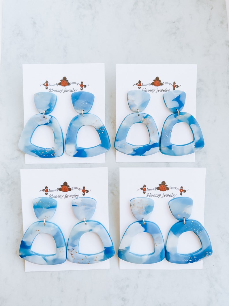 The Claudia in Blue Colours / Blue Sky & Sea Polymer Clay Earrings With ...
