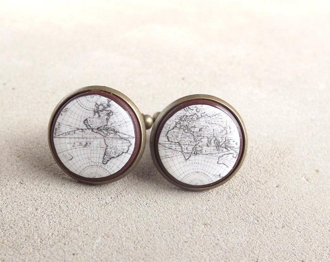 Vintage World Map Cufflinks Men Cufflinks Mens Accessories Map Cuff ...