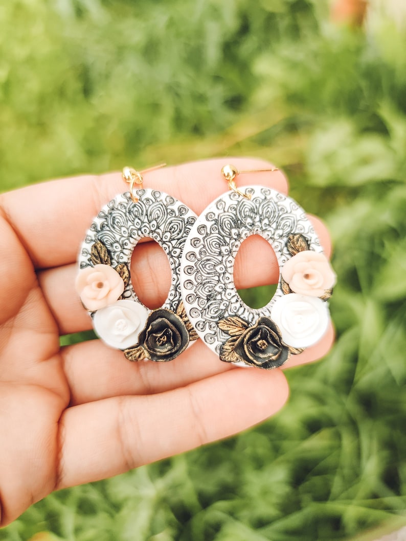 Oval Gothic Clay Earrings / Polymer Clay Earrings Clay - Etsy