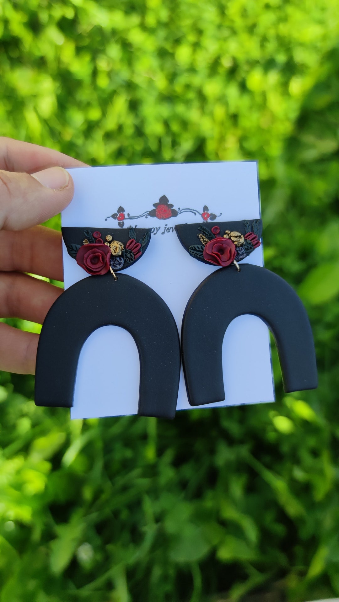 The Gothic Flower Arches / Polymer Clay Earrings, Floral Clay Earrings ...