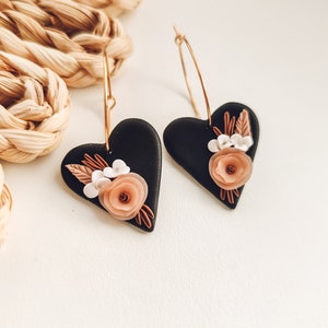 Floral Heart Dangles in Boho Style / Heart Hoop Dangle - Etsy