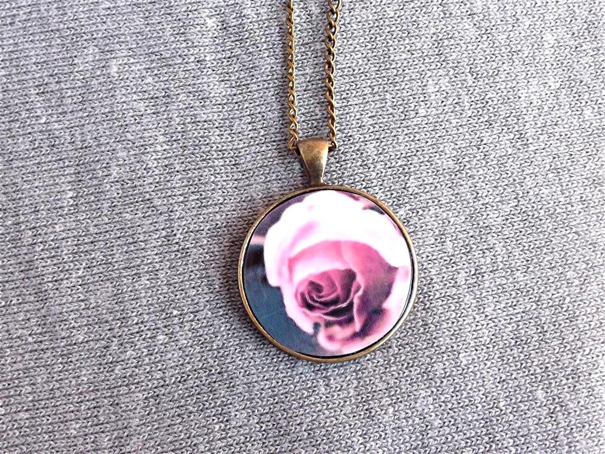 Pink Rose Necklace Pink Rose Pendant Flower Necklace Floral | Etsy