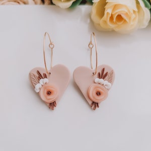 Floral Heart Dangles in Boho Style / Heart Hoop Dangle - Etsy