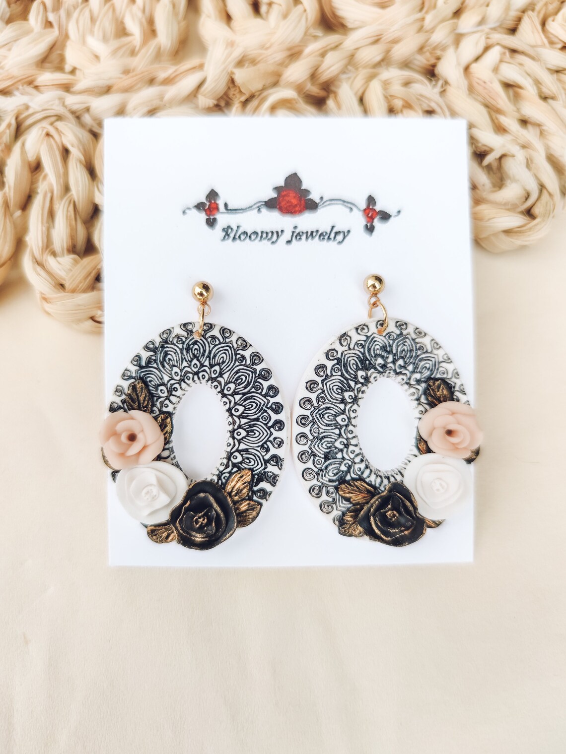 Oval Gothic Clay Earrings / Polymer Clay Earrings Clay - Etsy