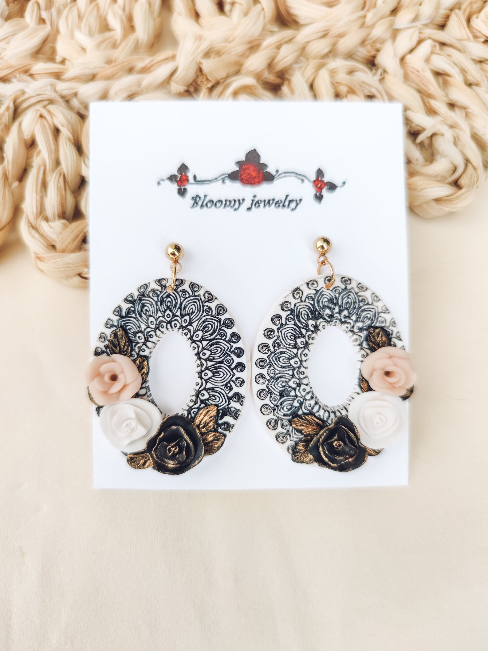 Oval Gothic Clay Earrings / Polymer Clay Earrings Clay - Etsy